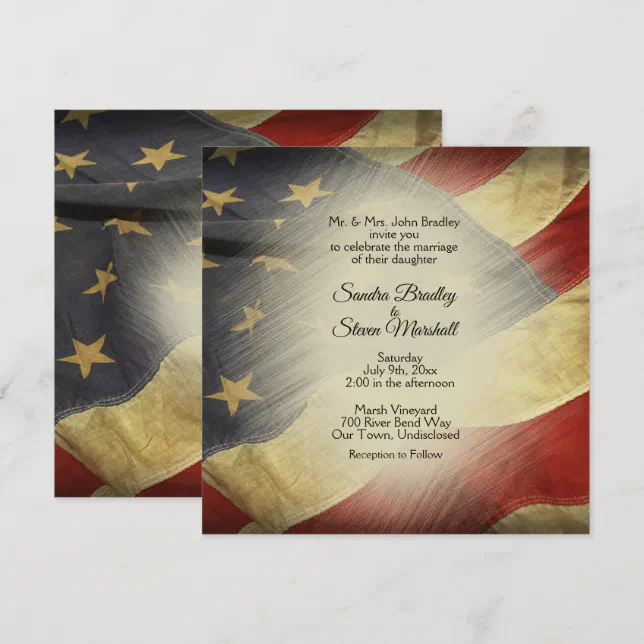 Patriotic Military American Vintage Flag Wedding Invitation | Zazzle
