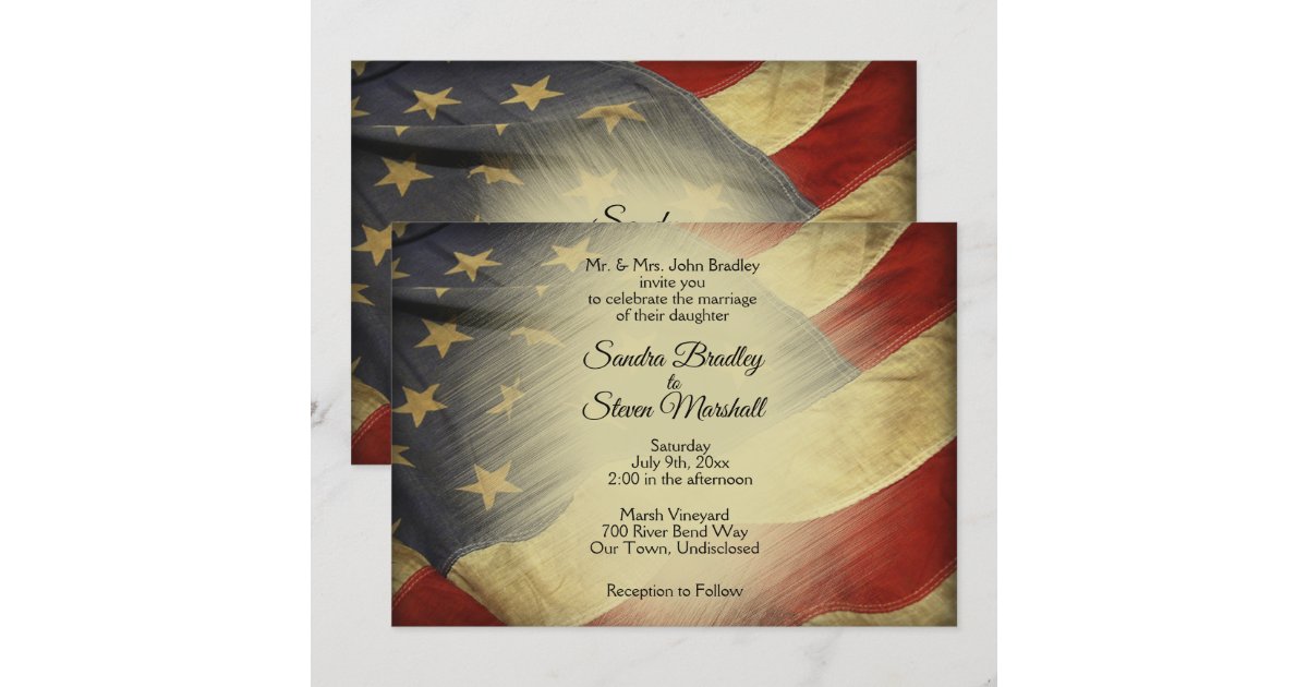 Patriotic Military American Vintage Flag Wedding Invitation | Zazzle