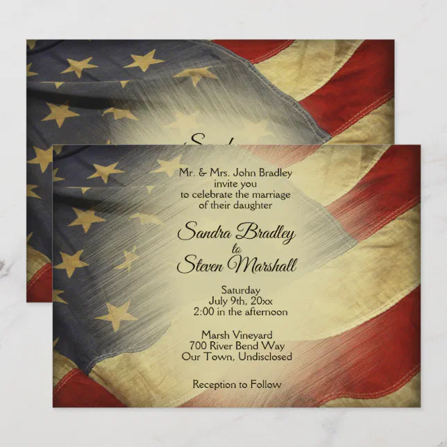 Patriotic Military American Vintage Flag Wedding Invitation | Zazzle