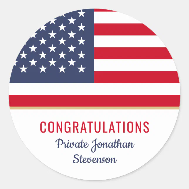 Patriotic Military Graduation Army American Flag Classic Round Sticker ...