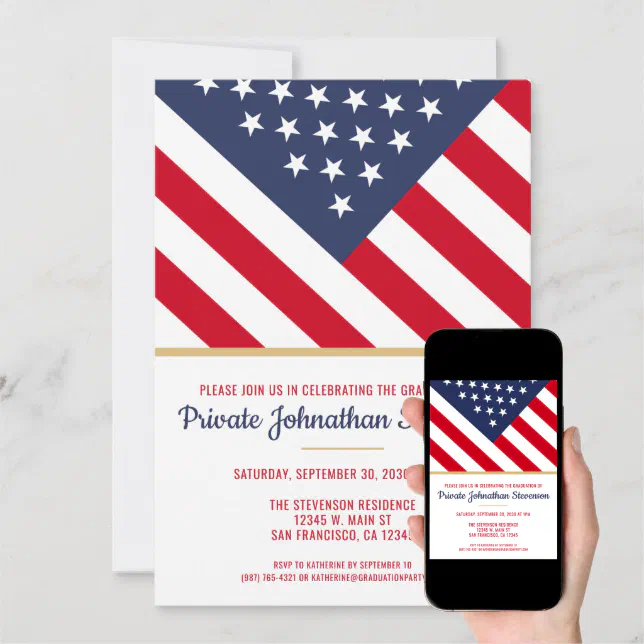 Patriotic Military Graduation Army American Flag Invitation | Zazzle
