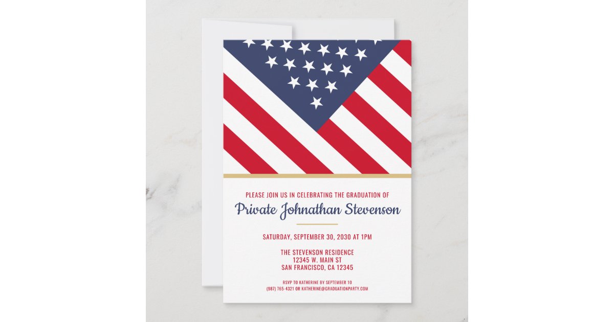 Patriotic Military Graduation Army American Flag Invitation | Zazzle