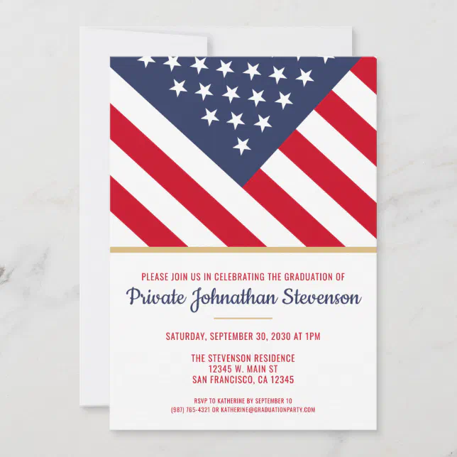 Patriotic Military Graduation Army American Flag Invitation | Zazzle