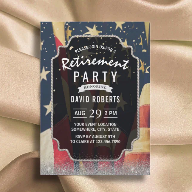 Patriotic Military Retirement Modern Silver Invitation | Zazzle