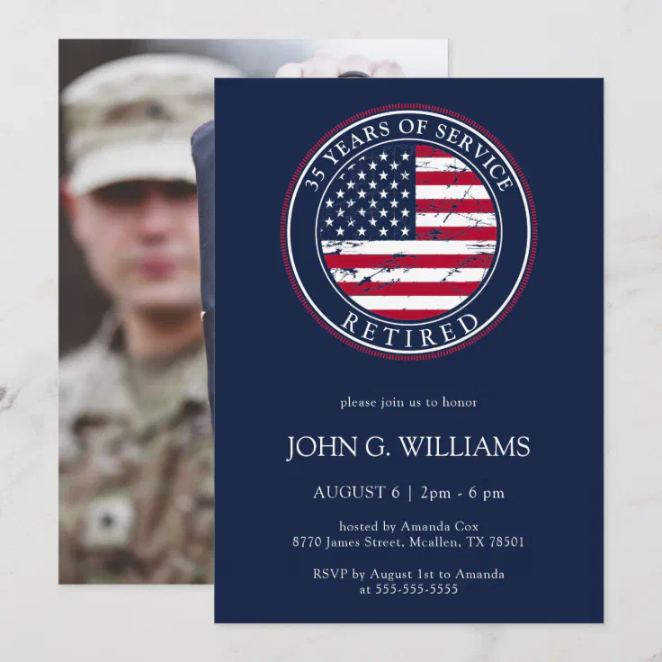 Patriotic Military Service Retirement Invitation | Zazzle