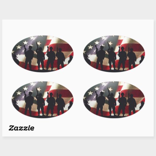 Patriotic Military Soldier Silhouettes Oval Sticker | Zazzle