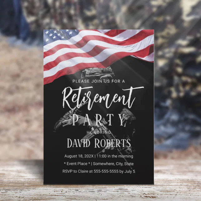 Patriotic Military Veteran USA Army Retirement Invitation | Zazzle