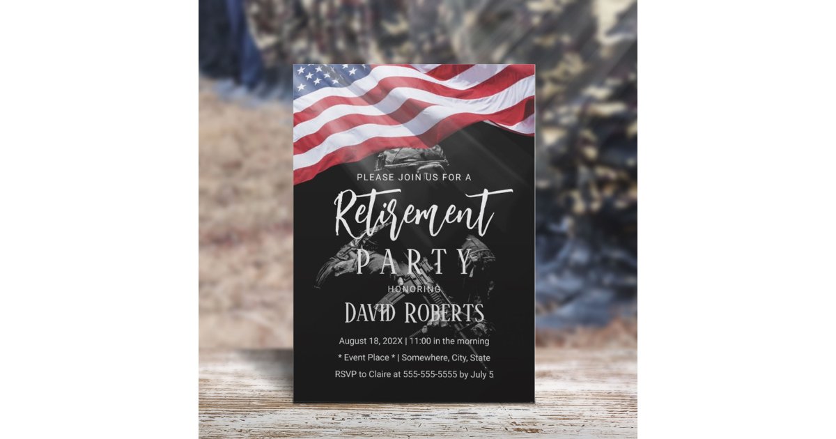 Patriotic Military Veteran USA Army Retirement Invitation | Zazzle