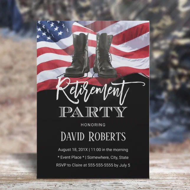 Patriotic Military Veteran USA Flag Retirement Invitation | Zazzle