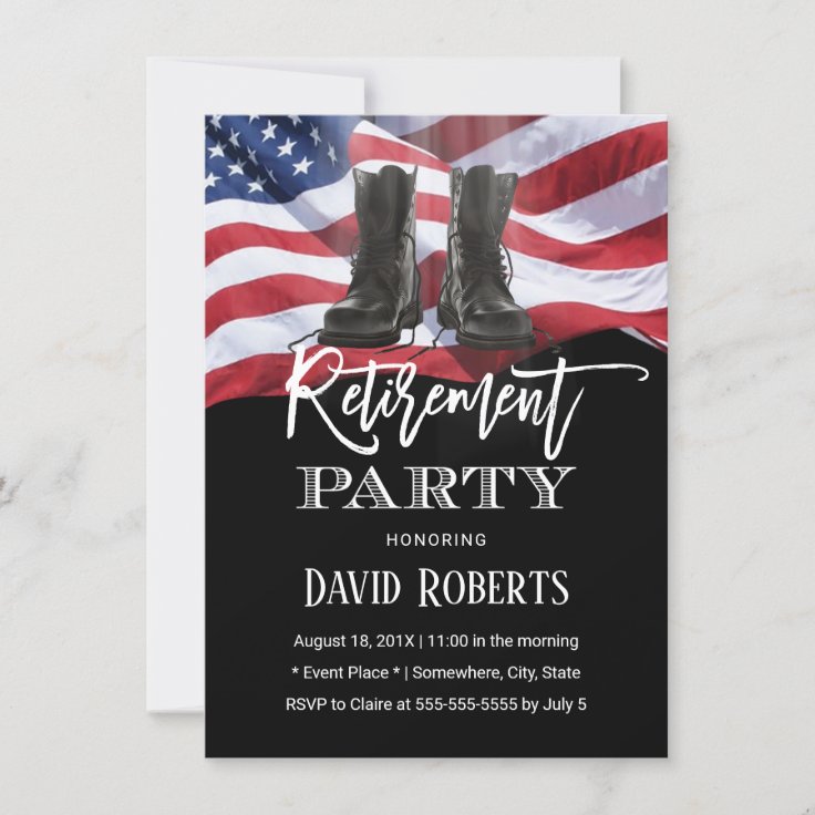 Patriotic Military Veteran USA Flag Retirement Invitation | Zazzle