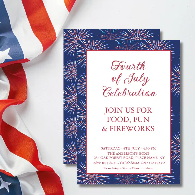 Patriotic Modern 4th of July Fireworks Party Invitation | Zazzle