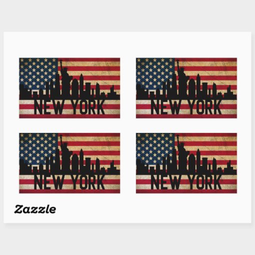 Patriotic New York Skyline American Flag Rectangular Sticker | Zazzle