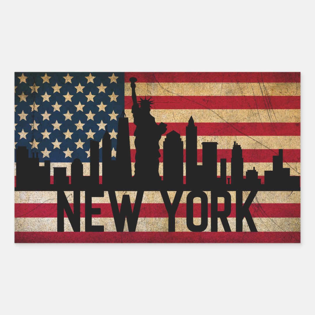 Patriotic New York Skyline American Flag Rectangular Sticker | Zazzle