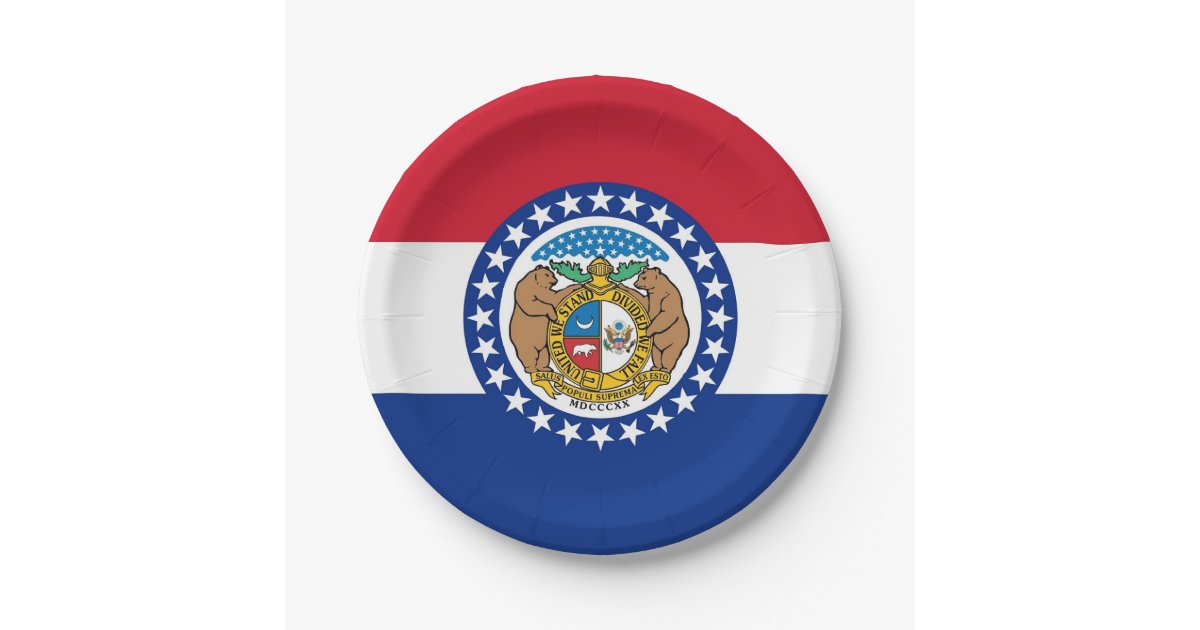 Patriotic paper plate with flag of Missouri | Zazzle