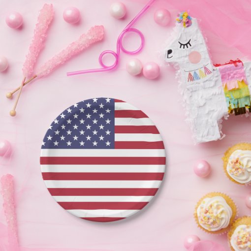 Patriotic paper plate with flag of USA. | Zazzle
