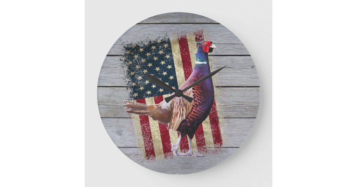Patriotic Pheasant Hunting Décor Large Clock | Zazzle