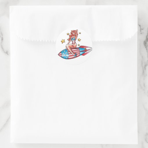 Patriotic Pin Up Girl Classic Round Sticker | Zazzle
