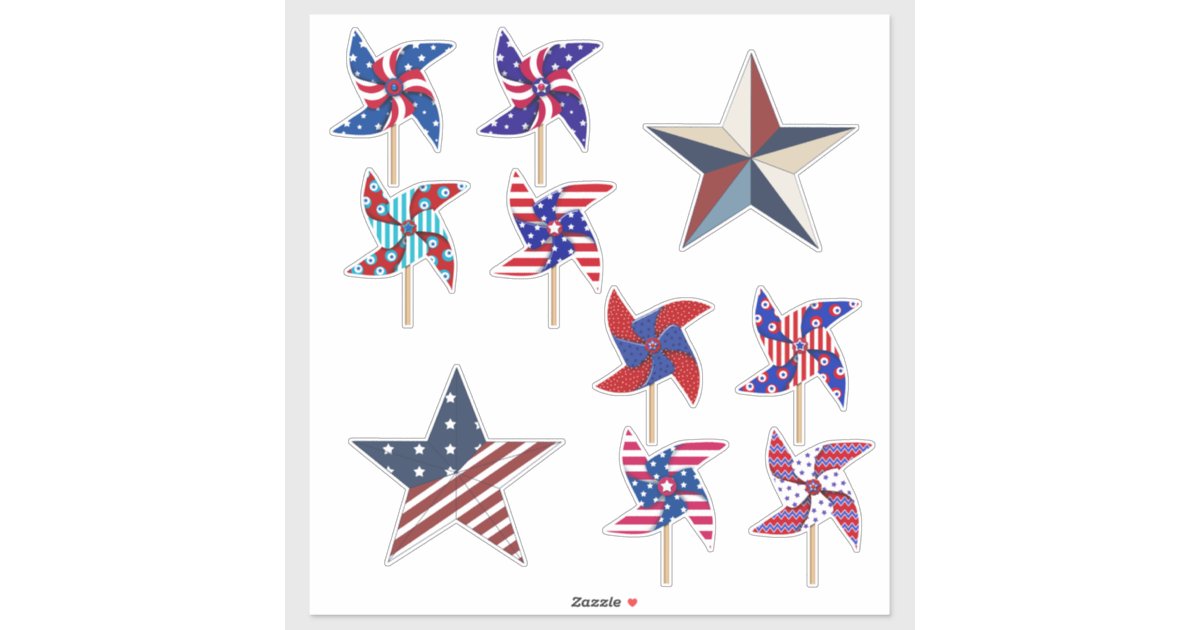 Patriotic Pinwheels and Stars | July 4th Sticker | Zazzle