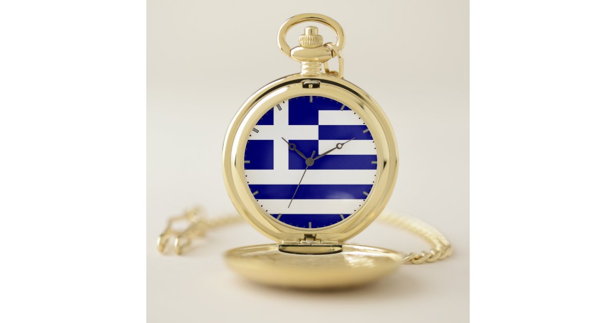 Patriotic Pocket Watch Flag of Greece | Zazzle