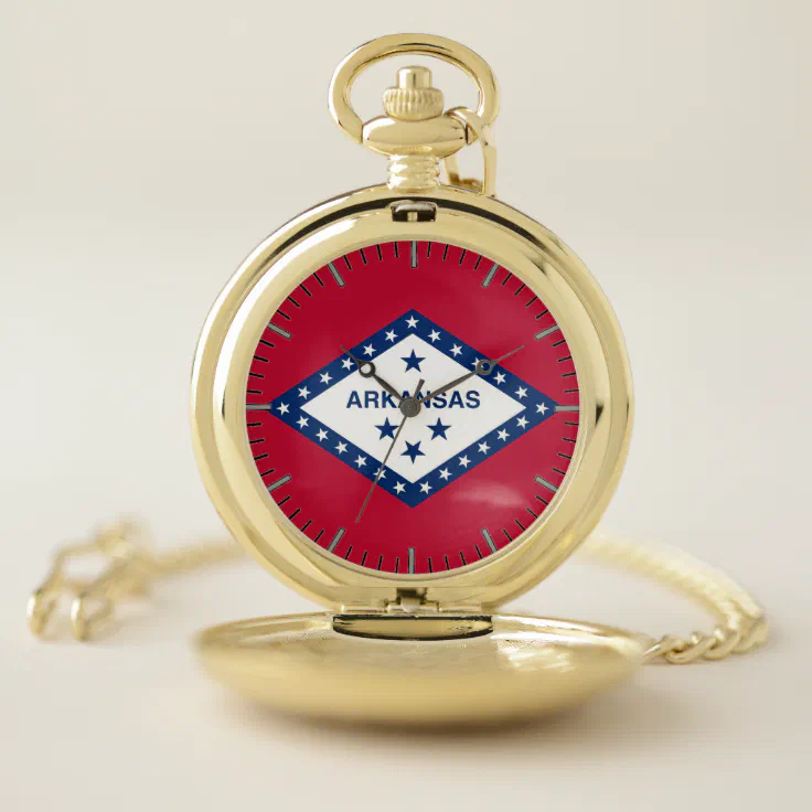 Patriotic Pocket Watch with Flag of Arkansas, USA | Zazzle