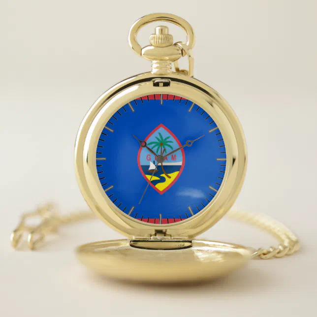 Patriotic Pocket Watch with Flag of Guam | Zazzle