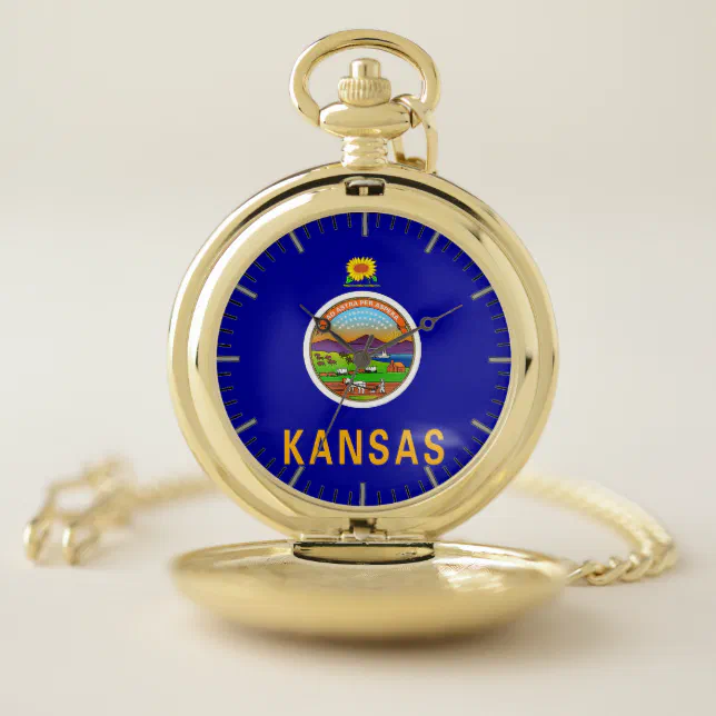 Patriotic Pocket Watch with Flag of Kansas | Zazzle