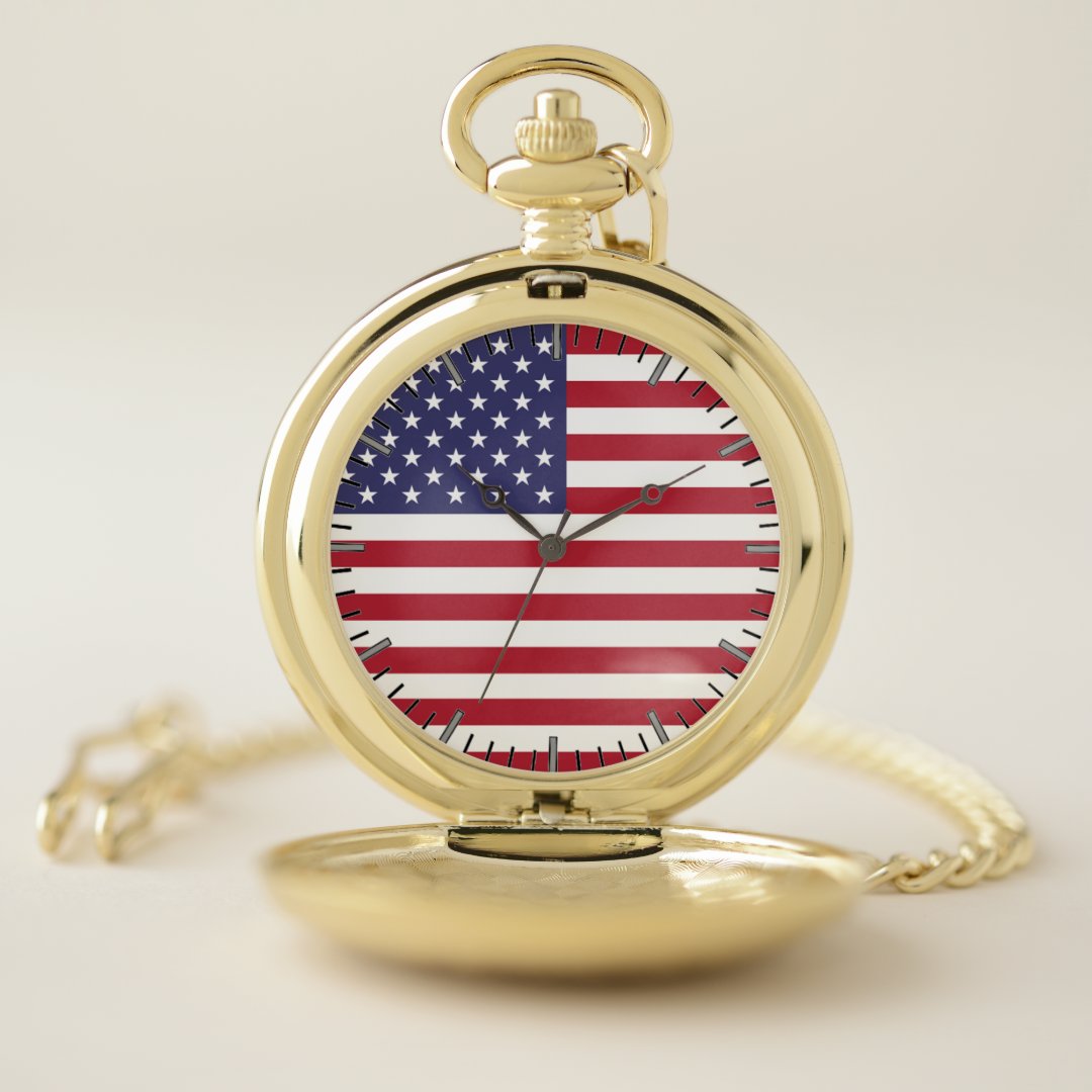 Patriotic Pocket Watch with Flag of USA | Zazzle
