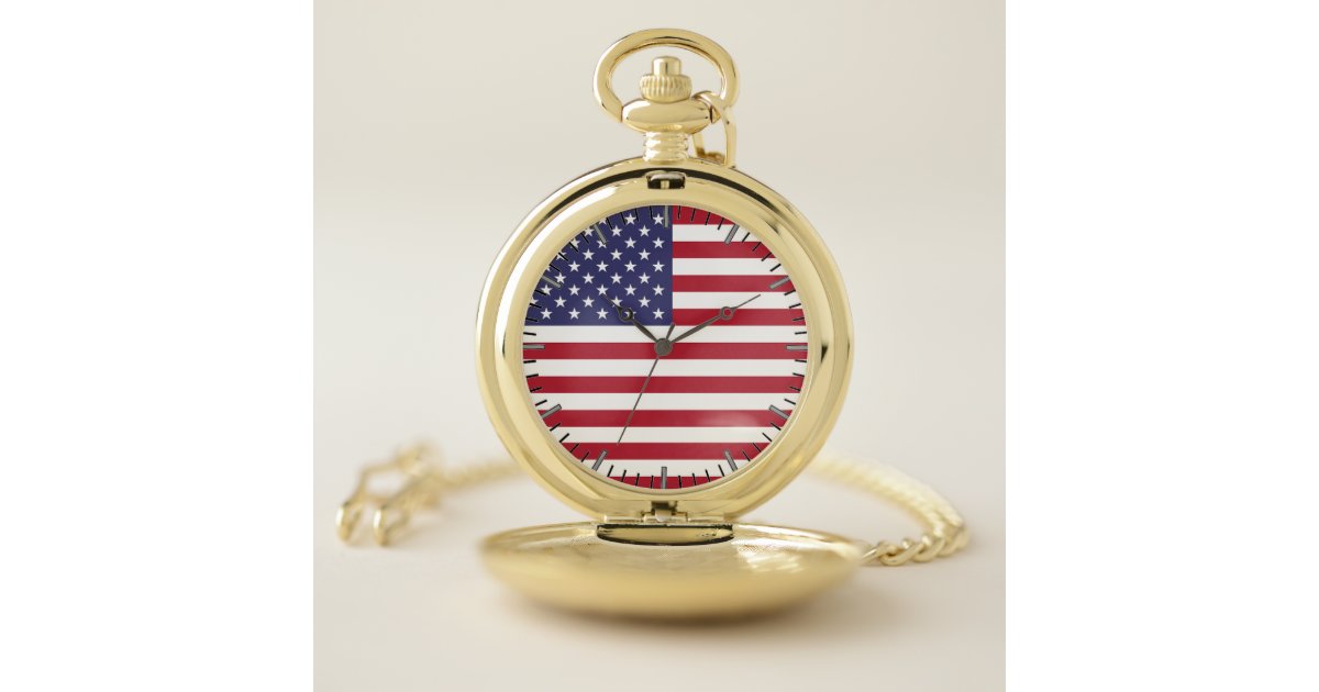 Patriotic Pocket Watch with Flag of USA | Zazzle