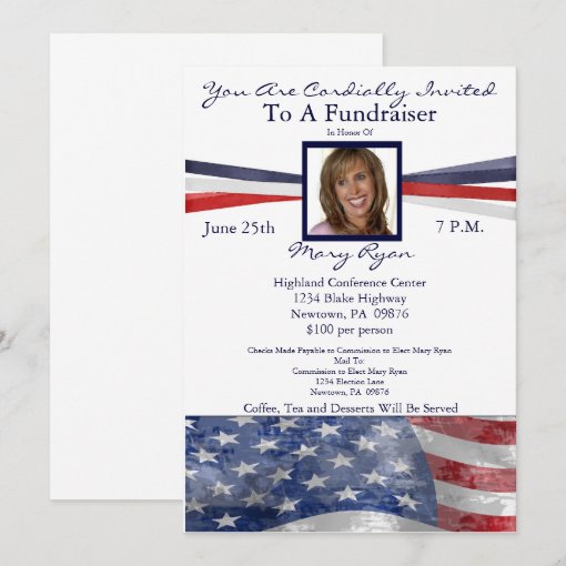 Patriotic Political Fundraiser Invitation w/ Photo | Zazzle