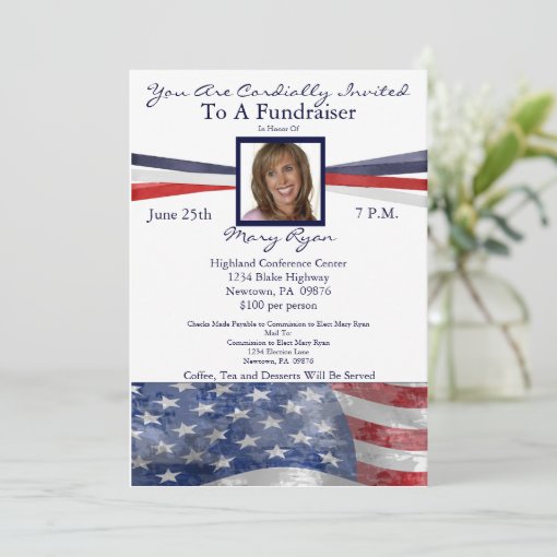 Patriotic Political Fundraiser Invitation w/ Photo | Zazzle
