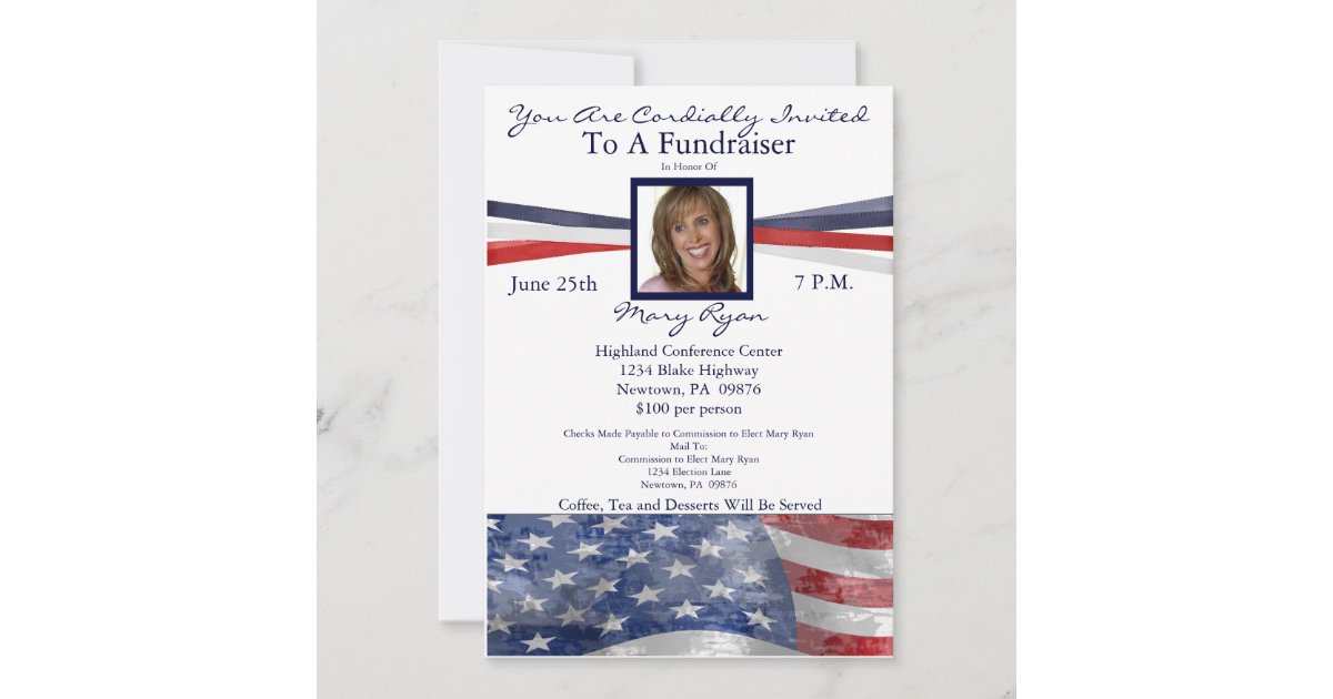 Patriotic Political Fundraiser Invitation w/ Photo | Zazzle