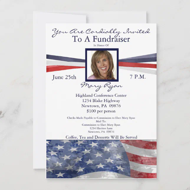 Patriotic Political Fundraiser Invitation w/ Photo | Zazzle