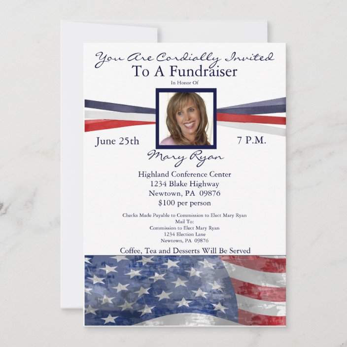 Patriotic Political Fundraiser Invitation w/ Photo | Zazzle