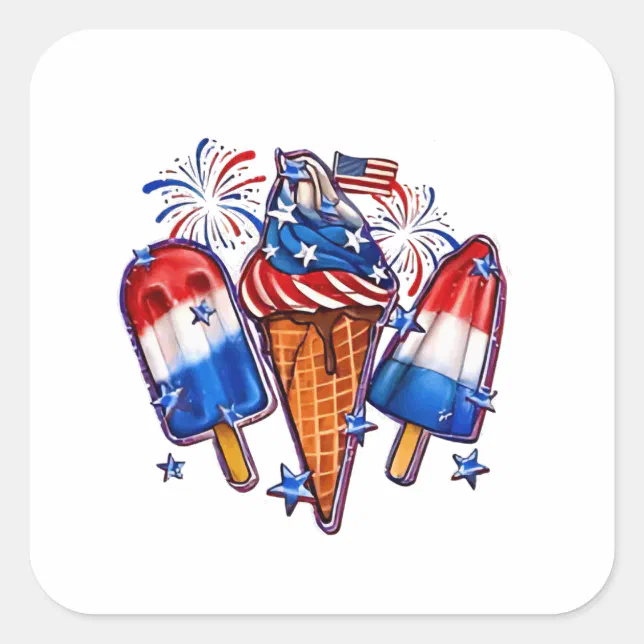 Patriotic Popsicles Ice Cream 4th of July Square Sticker | Zazzle