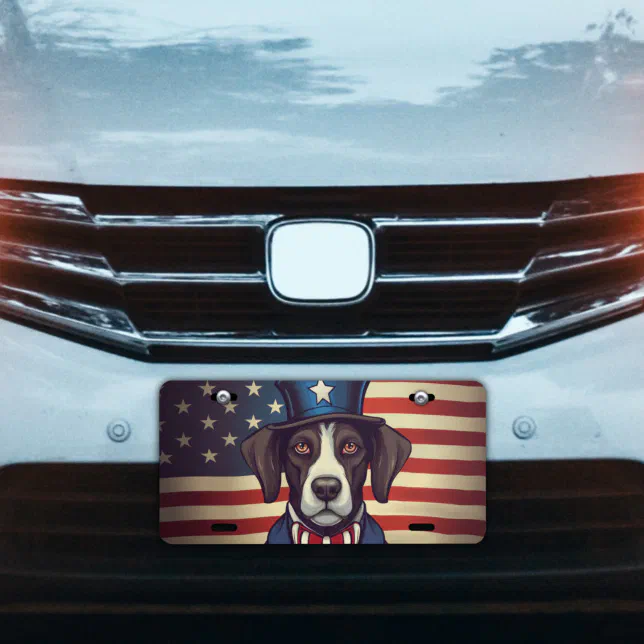 Patriotic Puppy Dog With American Flag License Plate | Zazzle