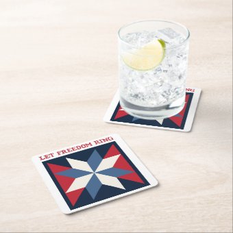 Patriotic Quilt Square Square Paper Coaster | Zazzle