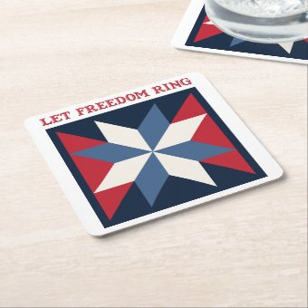 Patriotic Quilt Square Square Paper Coaster | Zazzle