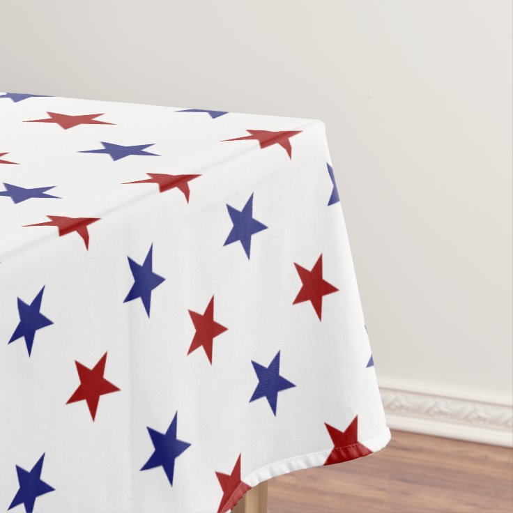 Patriotic Red and Blue Stars on White Tablecloth | Zazzle