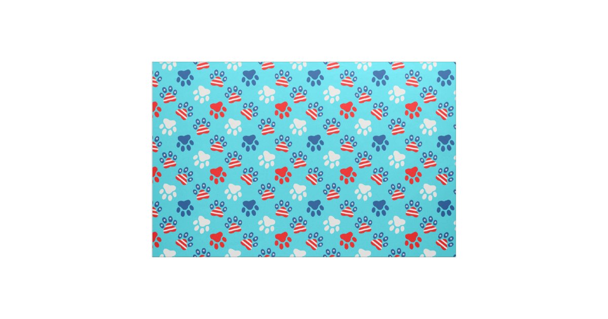 Patriotic Red White and Blue Dog Paws Pattern Fabric | Zazzle