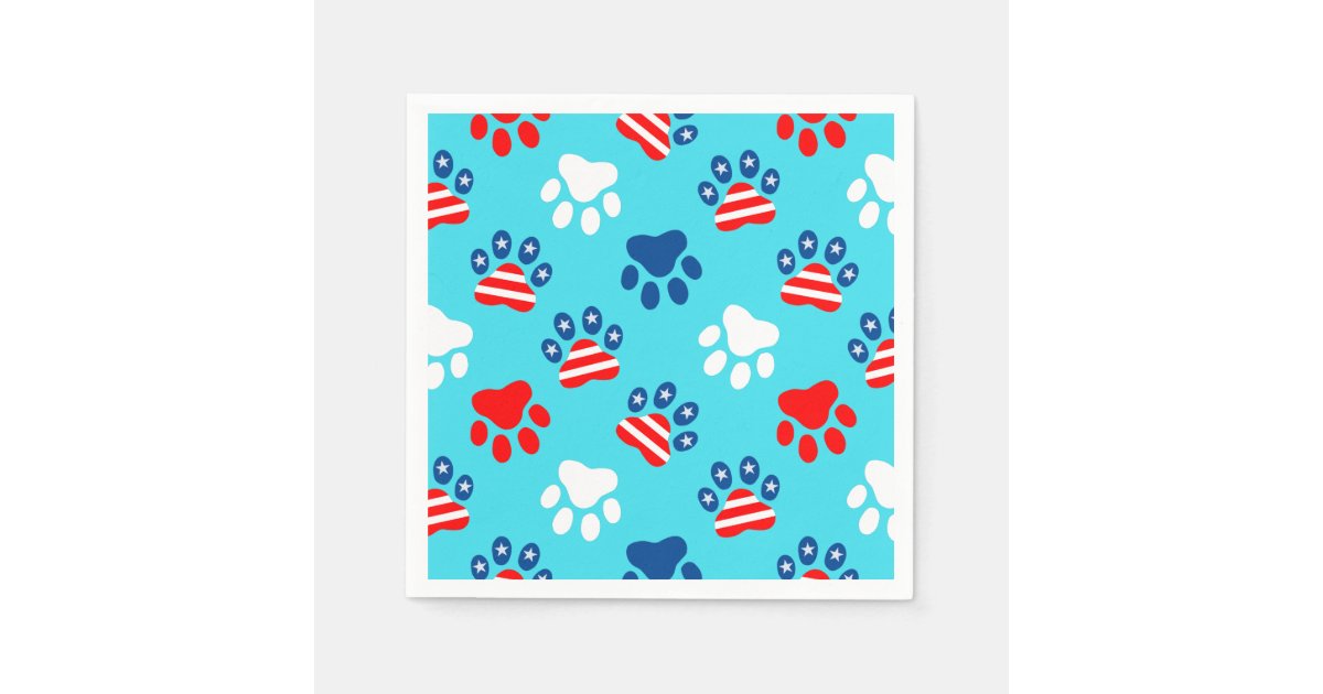 Patriotic Red White and Blue Dog Paws Pattern Napkins | Zazzle