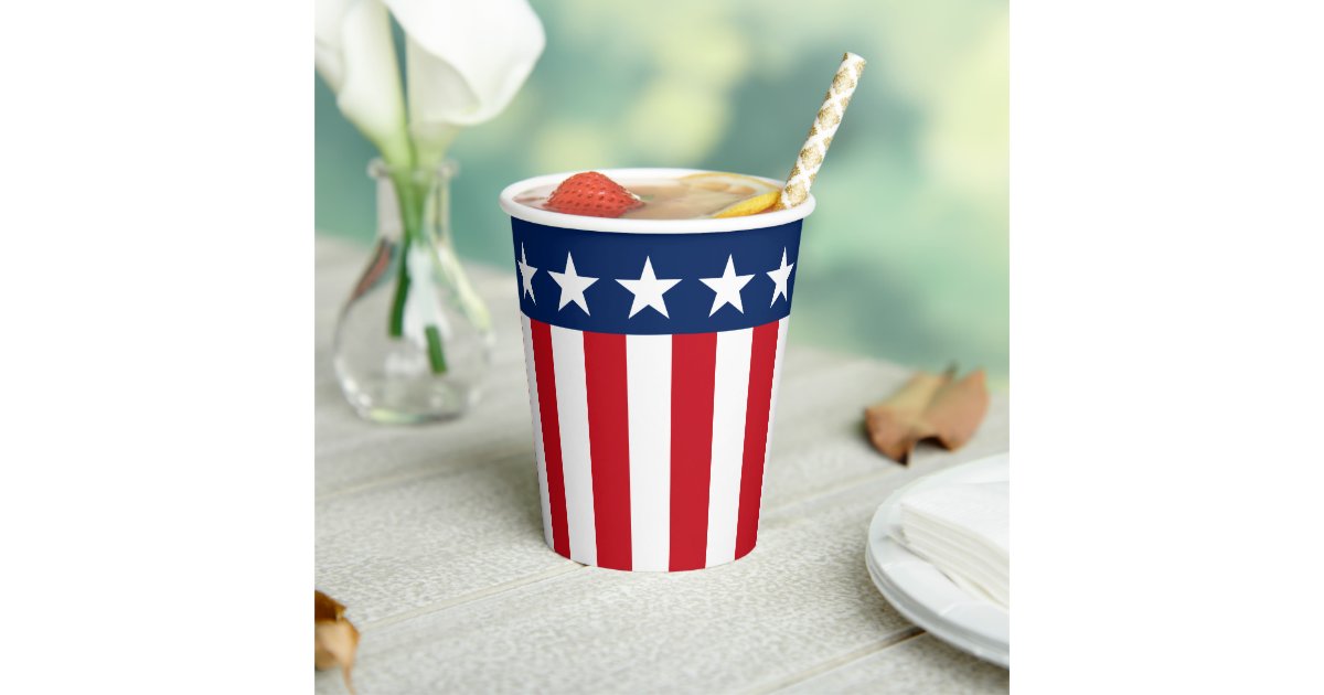 Patriotic Red White and Blue Stars and Stripes Paper Cups | Zazzle