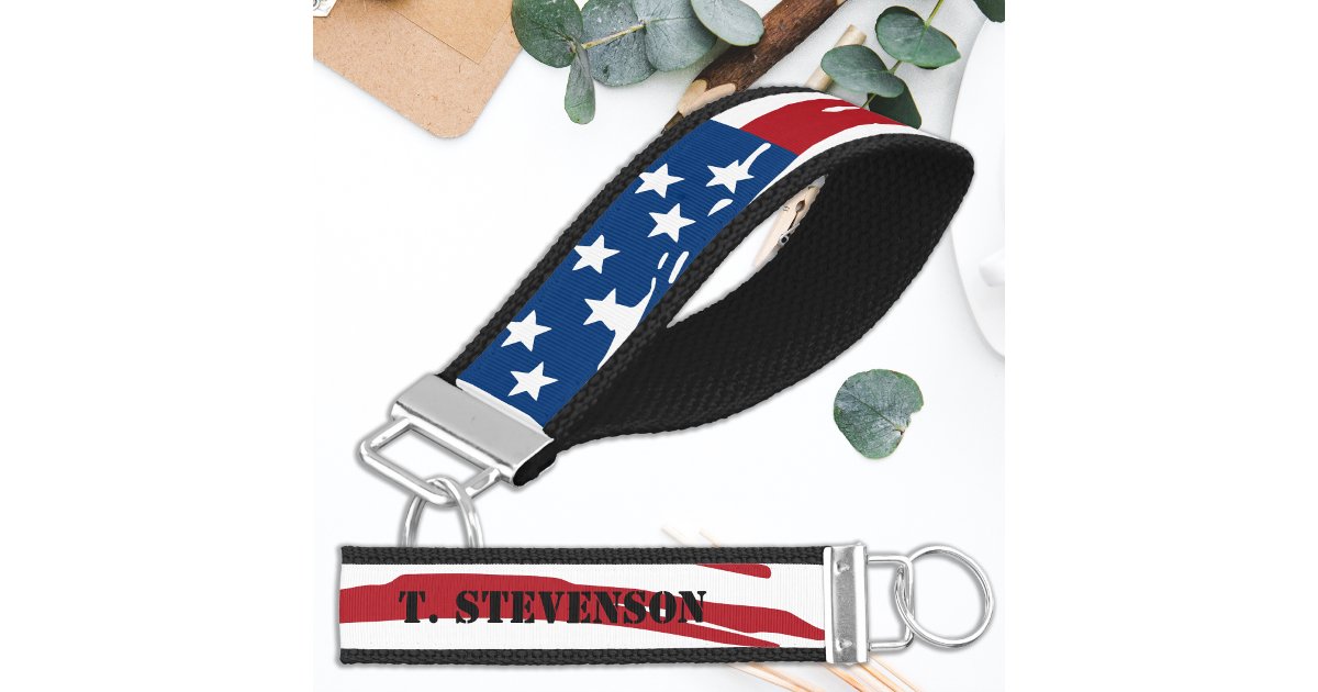 Patriotic Red White Blue American Flag Wrist Keychain | Zazzle