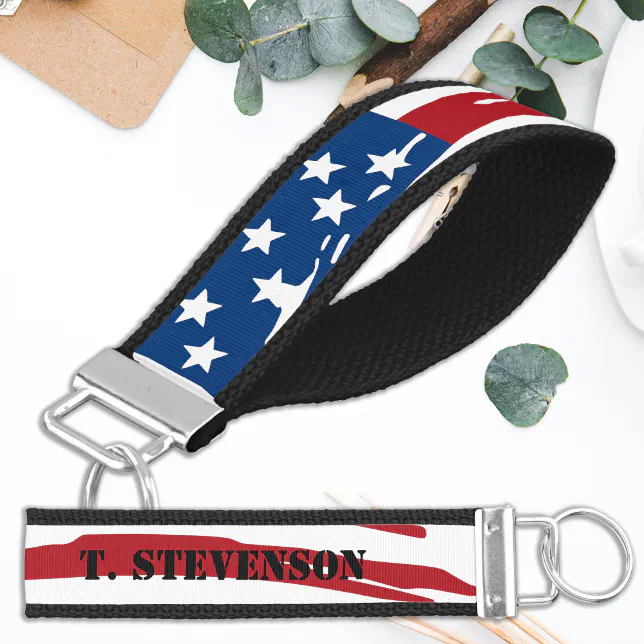 Patriotic Red White Blue American Flag Wrist Keychain | Zazzle