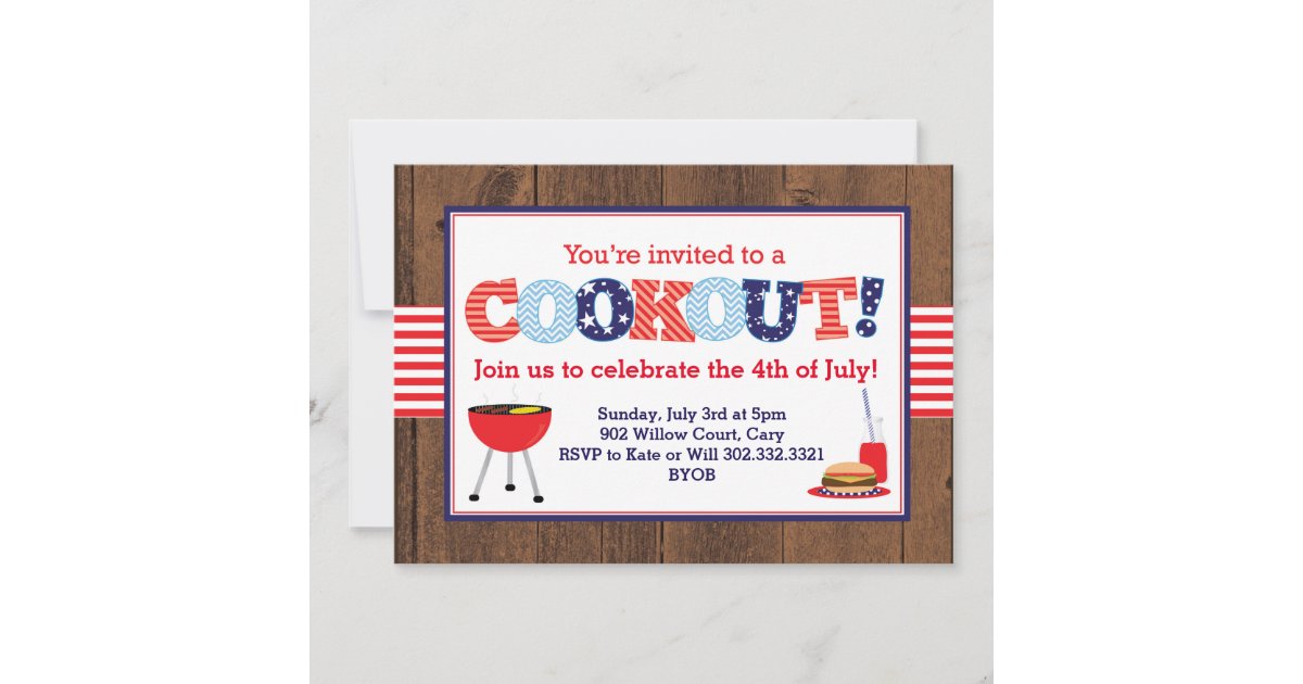Patriotic Red, White & Blue Cookout Invitation | Zazzle