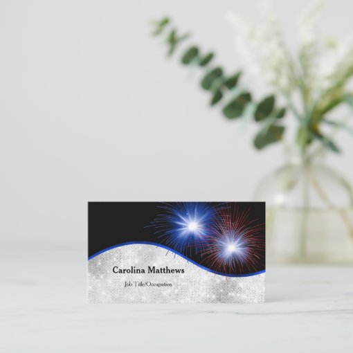Patriotic Red White Blue Fireworks Logo Business Card | Zazzle