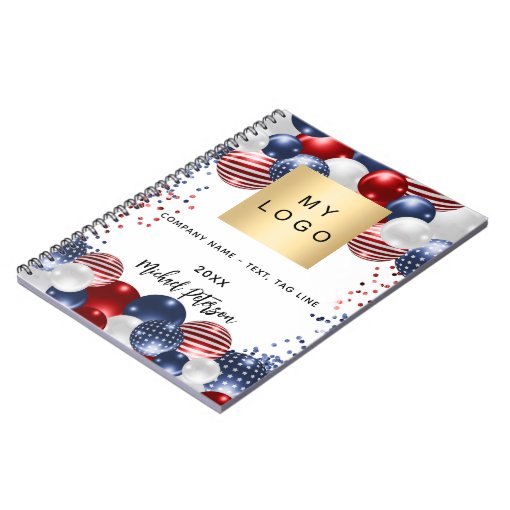 Patriotic red white blue flag usa business logo notebook | Zazzle