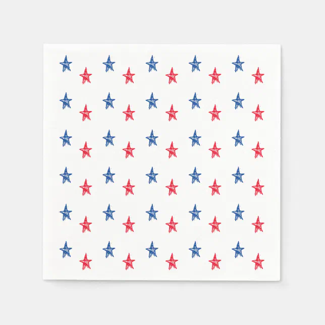 Patriotic red white blue hand drawn stars cute napkins | Zazzle