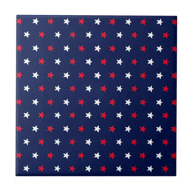 Patriotic red white navy blue stars pattern modern ceramic tile | Zazzle