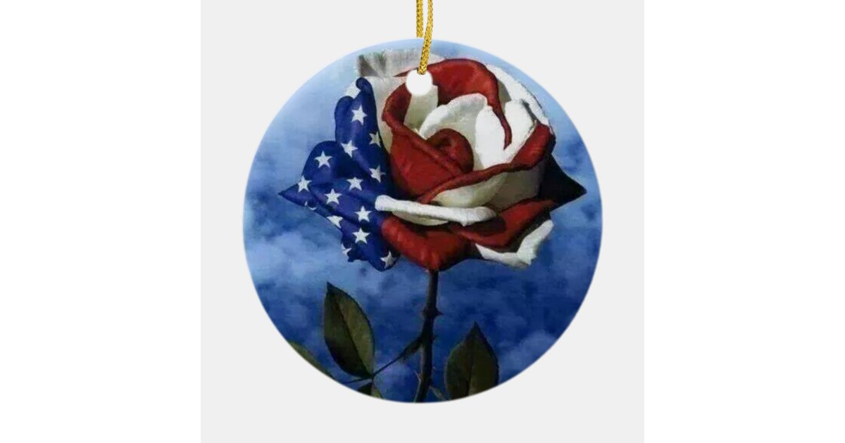 Patriotic Rose Ceramic Ornament | Zazzle