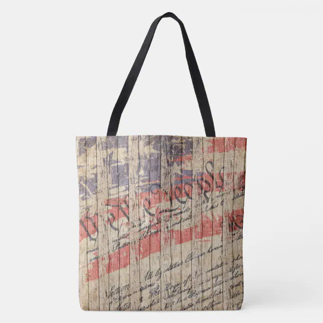 Patriotic Rustic Barnwood Constitution Flag Tote Bag | Zazzle